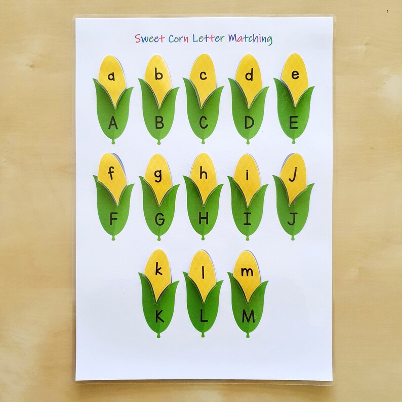 Sweet Corn Letter Matching, Busy Book Printable, Alphabet Literacy ...
