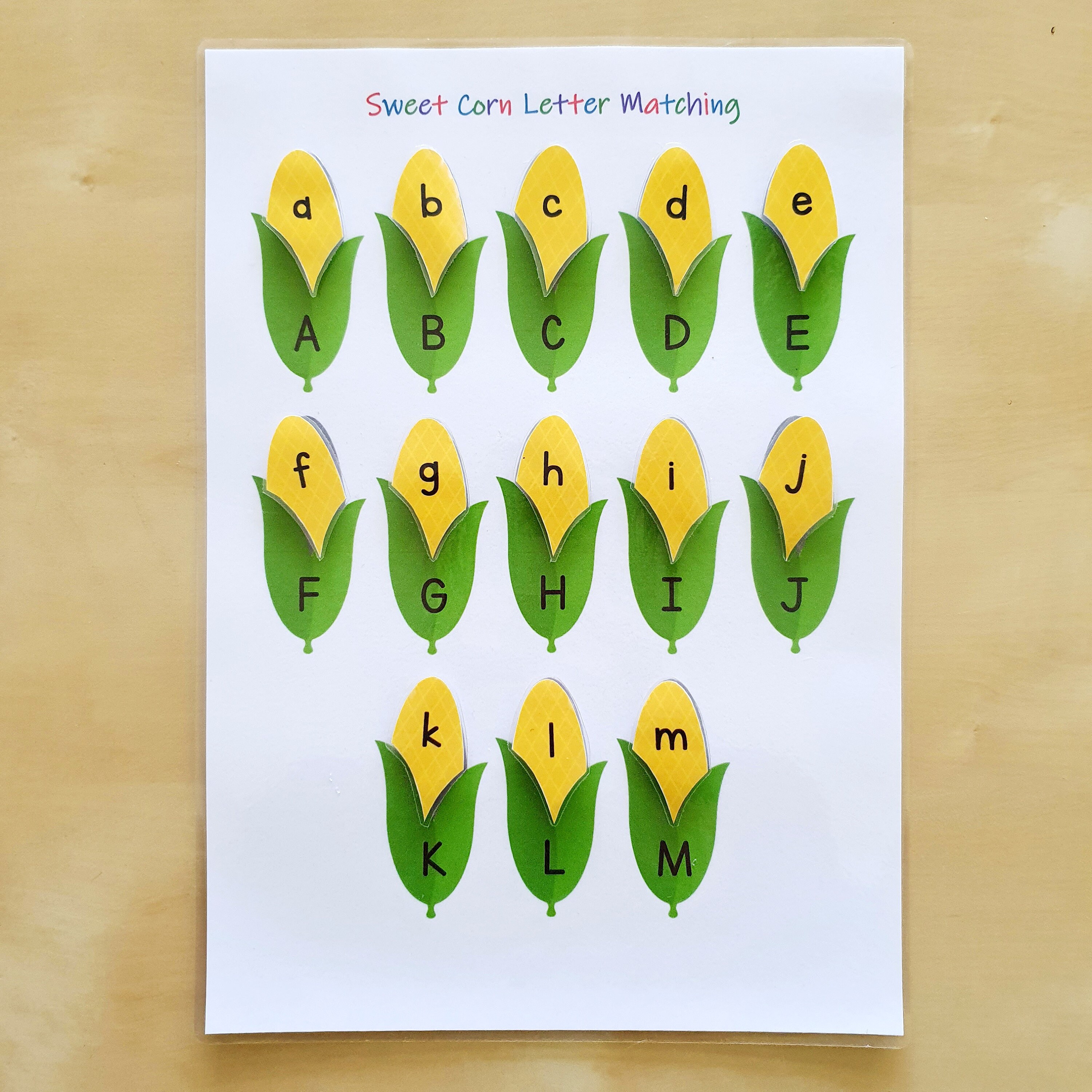 Sweet Corn Letter Matching, Busy Book Printable, Alphabet Literacy ...