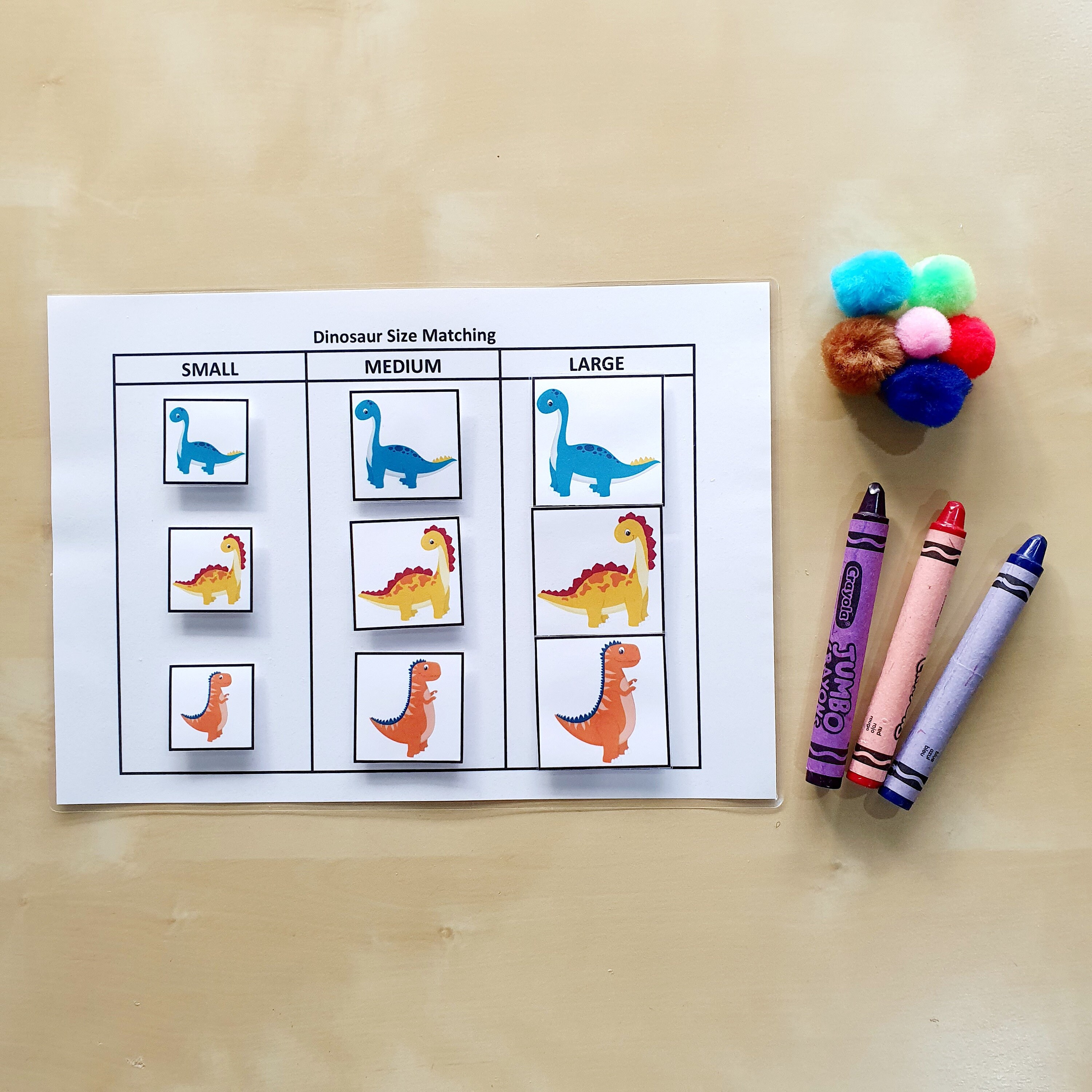 Dinosaur Size Sorting Printable, Busy Book Page, Homeschool, Early ...