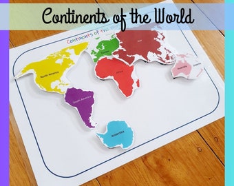 Learn to Identify World Map,continents,oceans Digital Download Matching ...