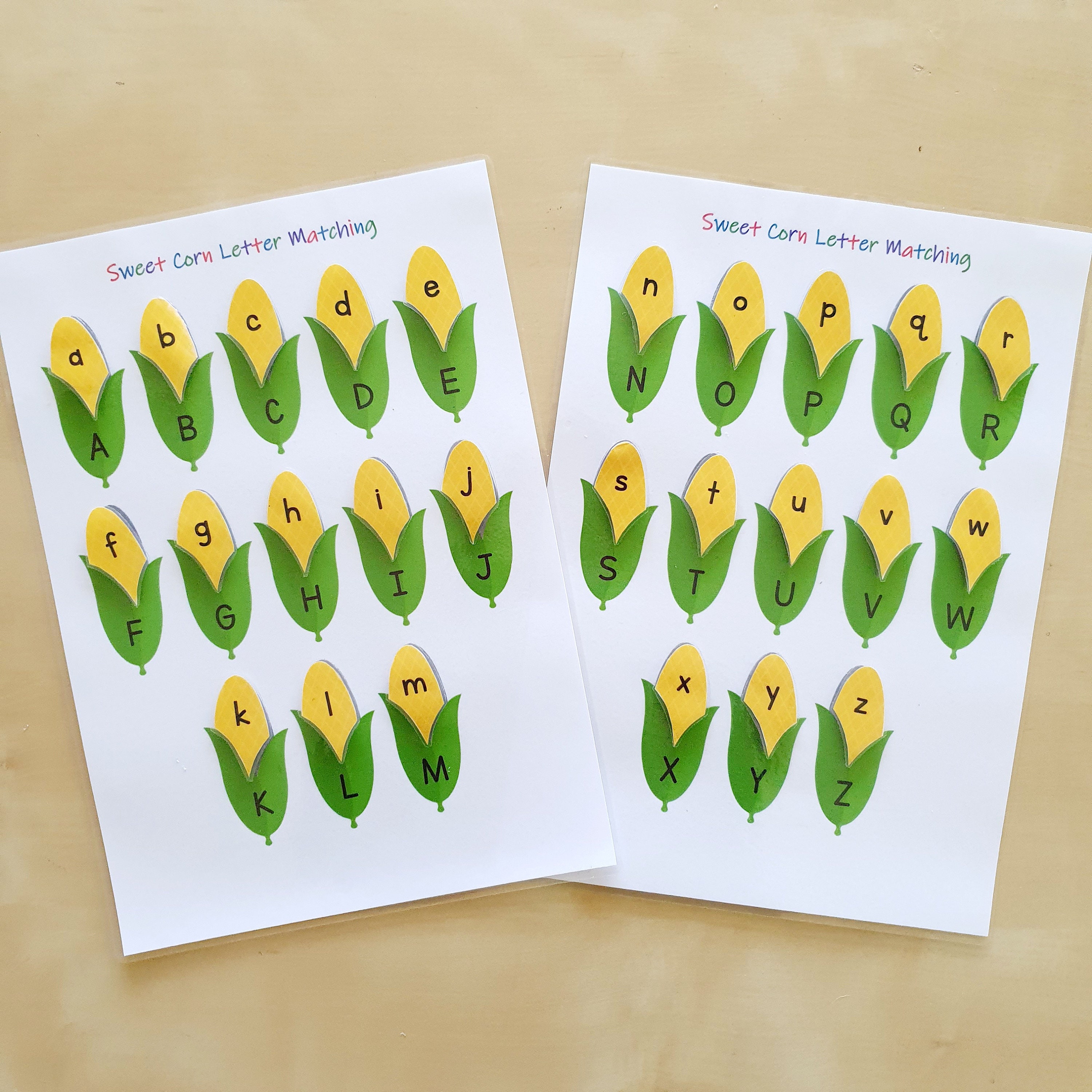 Sweet Corn Letter Matching, Busy Book Printable, Alphabet Literacy ...