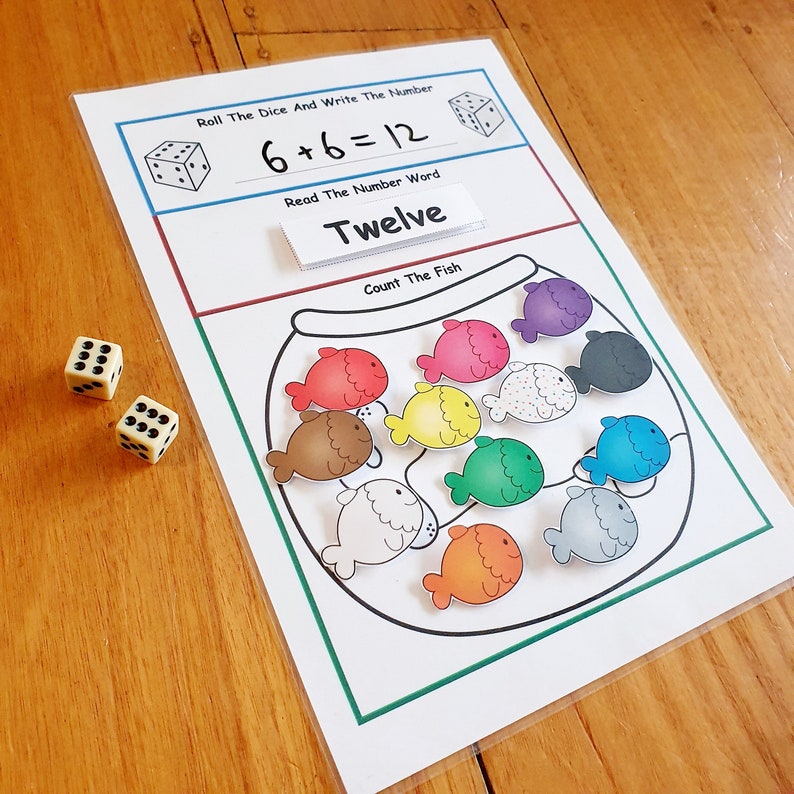 Counting Dice Game Printable, Busy Book Page, Numbers, Addition, Maths ...