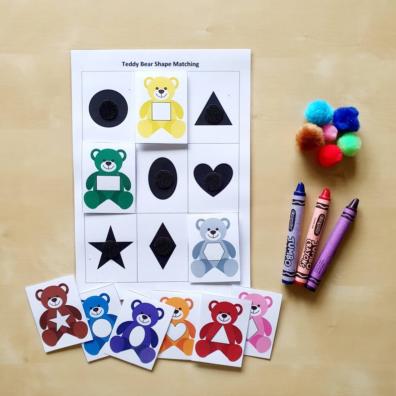 Teddy Bear Shape Matching Printable: Montessori Homeschool Activity ...