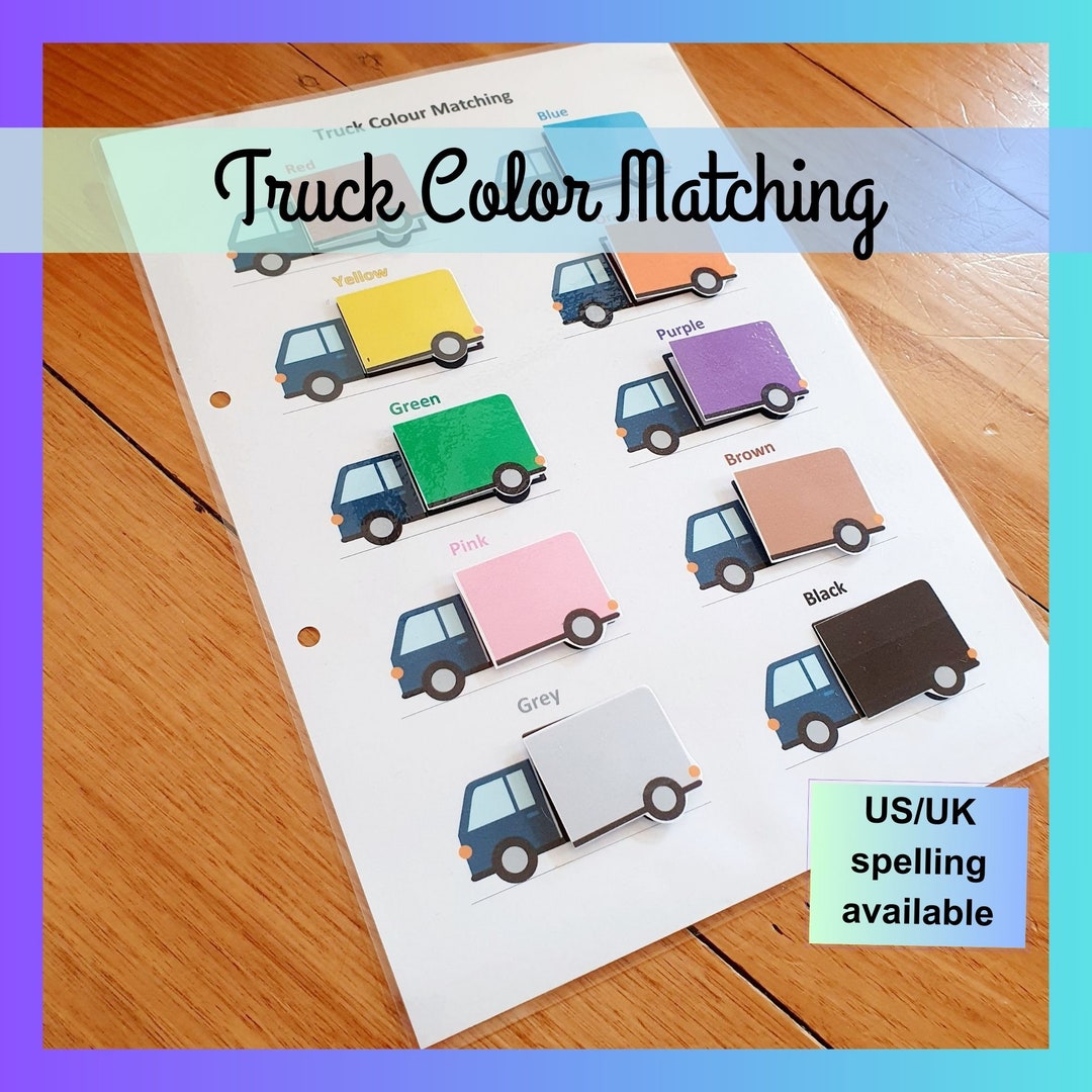 Truck Color Matching Printable, Busy Book, Match Colours, Homeschool ...