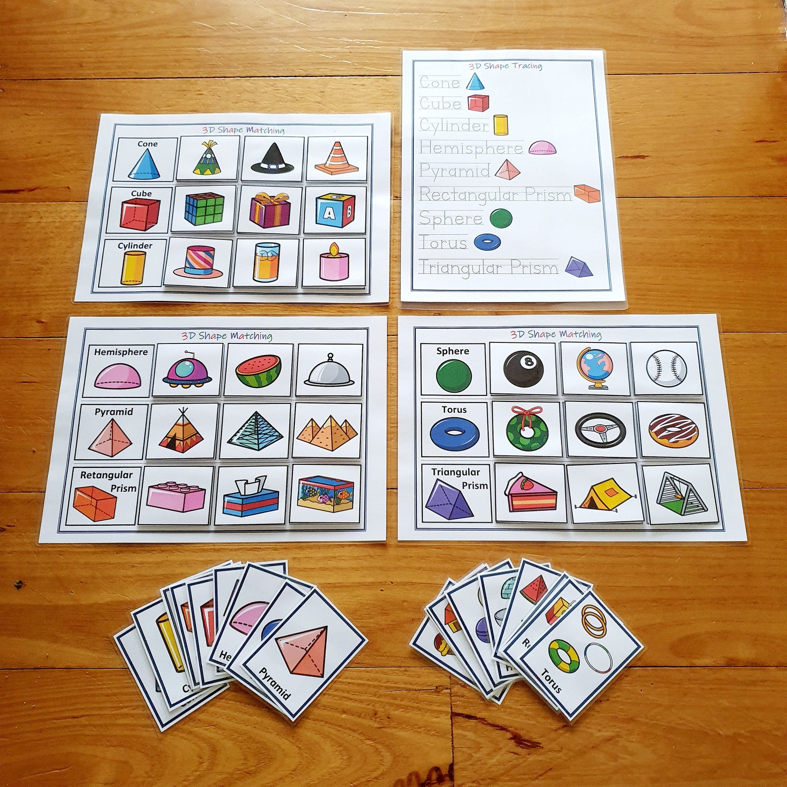 3D Shapes Bundle, Shapes Matching Printable, Tracing Shapes Flash Cards ...