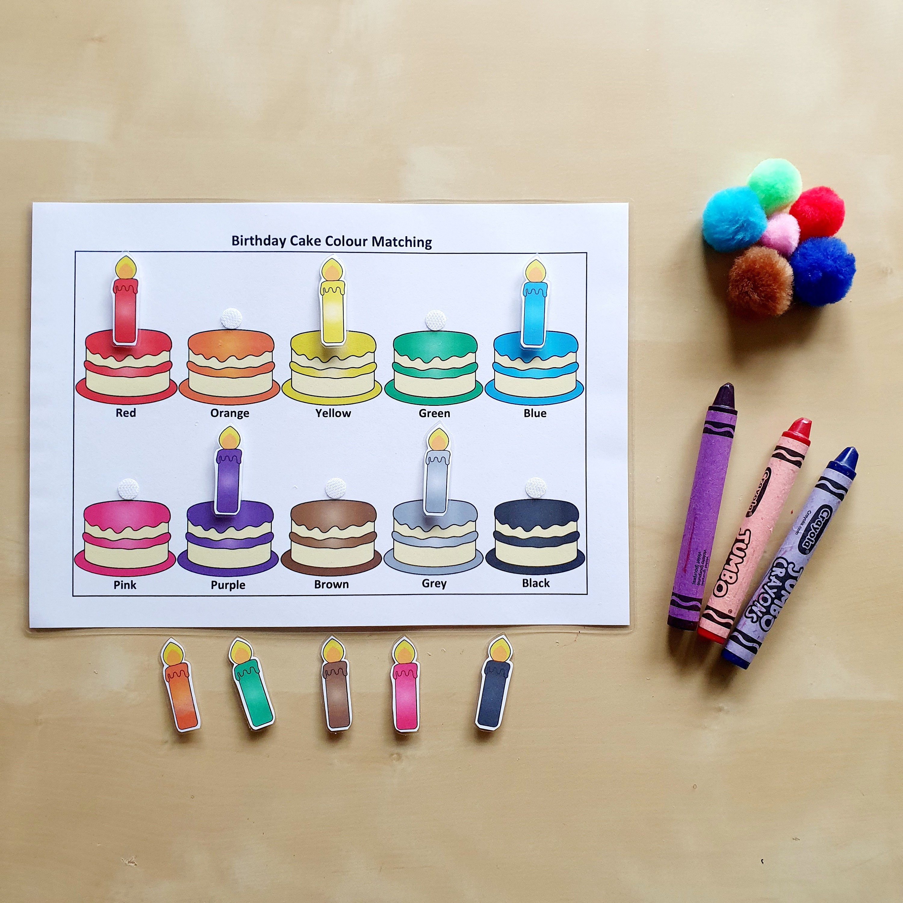 Birthday Cake Color Matching, Printable Busy Book, Colour Homeschool ...
