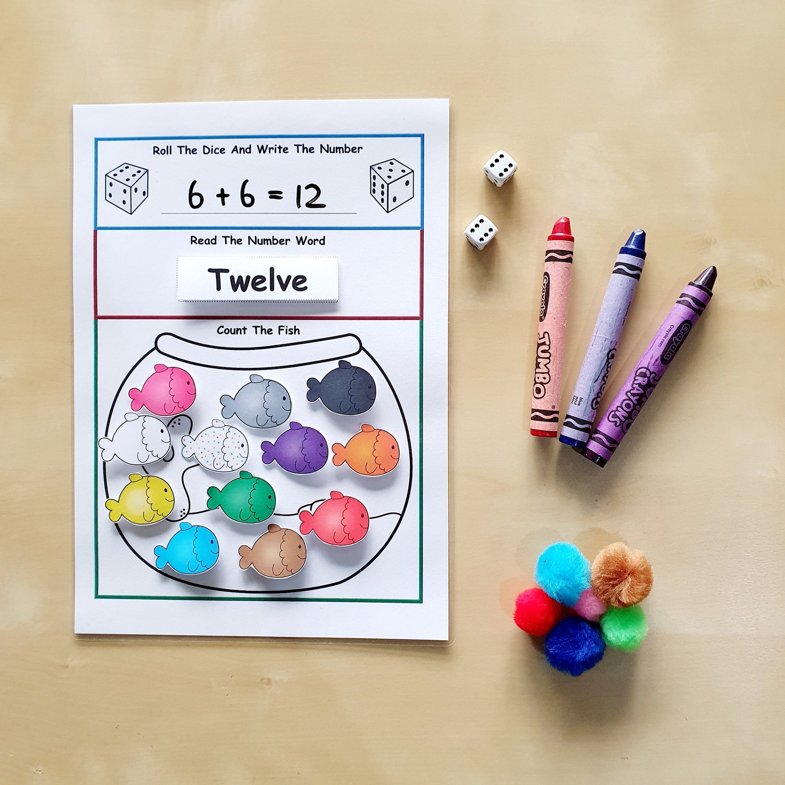 Counting Dice Game Printable, Busy Book Page, Numbers, Addition, Maths ...