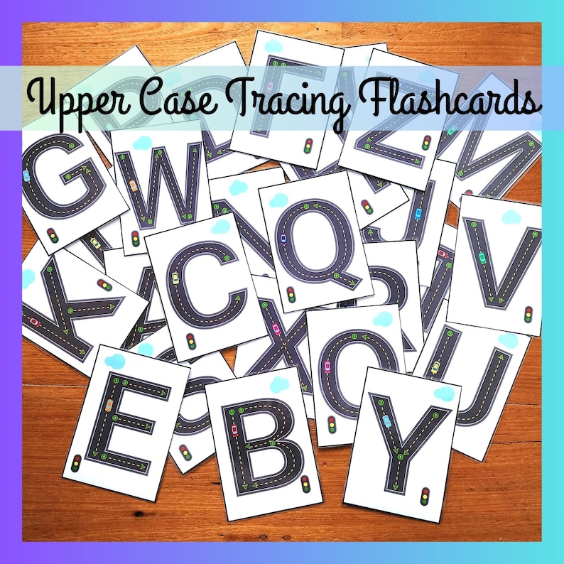 Letter Tracing Flashcards, Upper Case Road Letters, Montessori ...