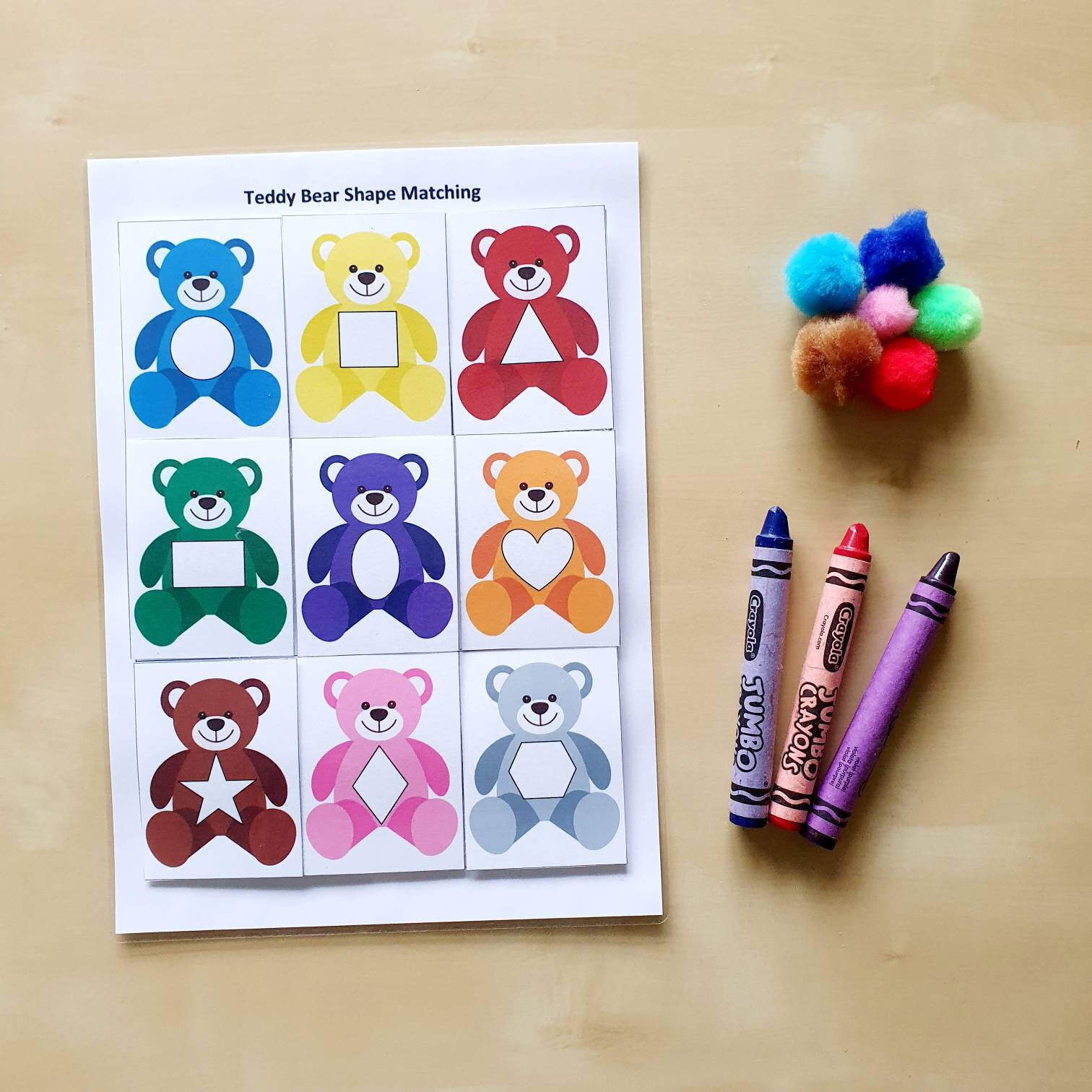Teddy Bear Shape Matching Printable, Busy Book, Montessori Homeschool ...
