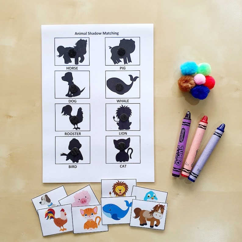 Animal Shadow Matching Printable Busy Book Page Early | Etsy