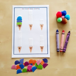 Ice Cream Scoop Counting Printable, Count 1 to 6, Learning Numbers Math ...