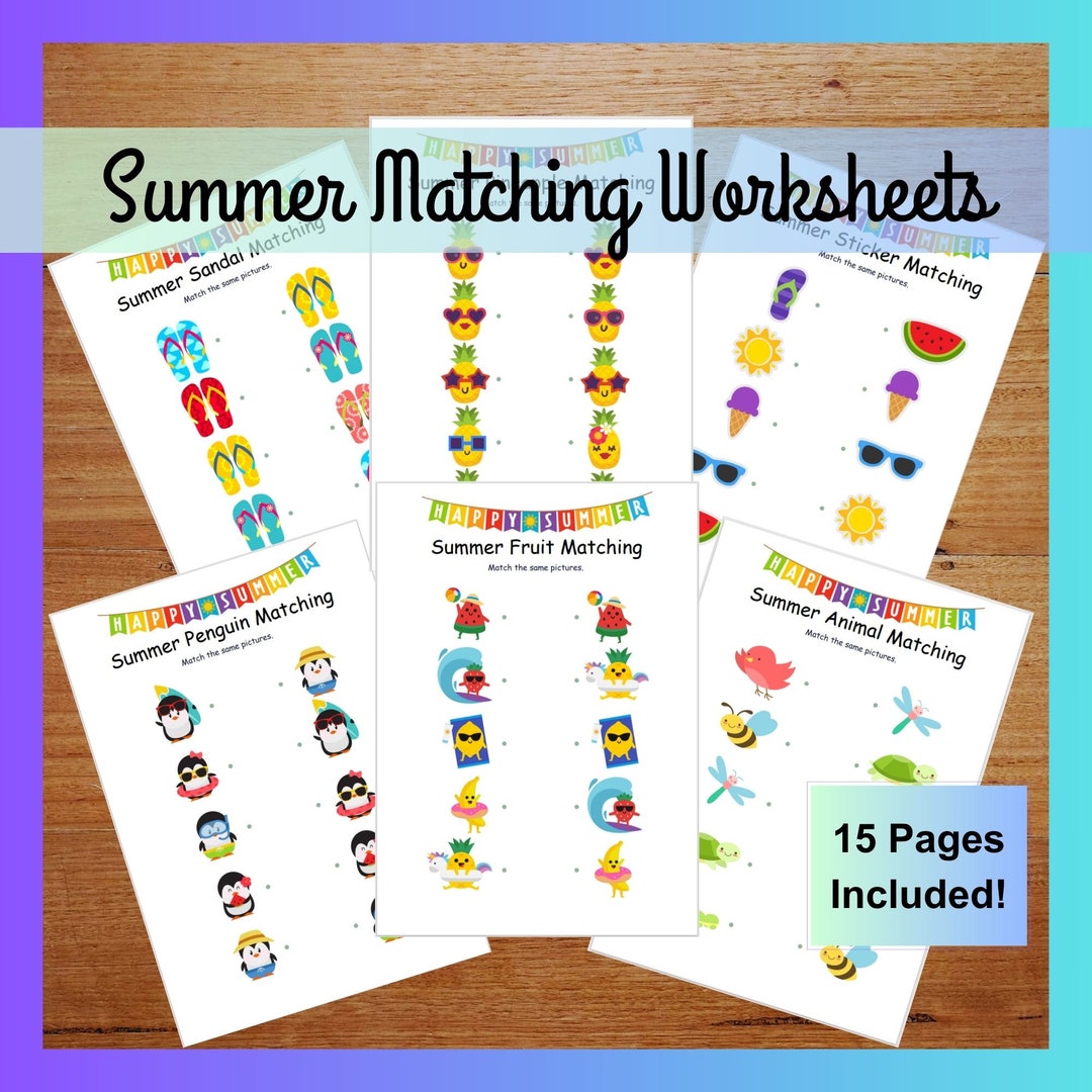 Summer Matching Worksheets, Classroom Printable, Homeschool Learning ...