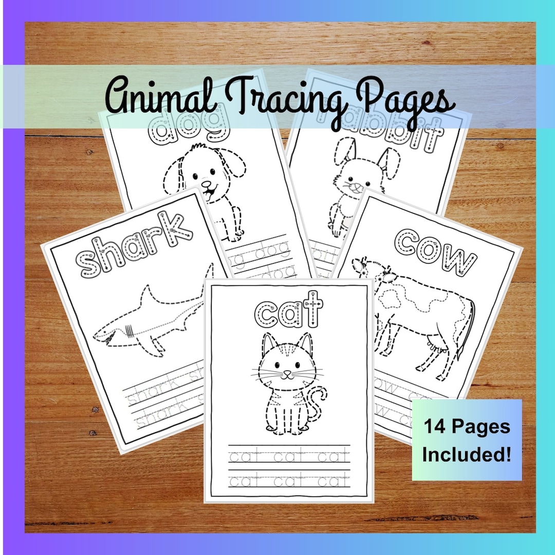 Animal Tracing Worksheets: Handwriting Practice (digital Download PDF ...