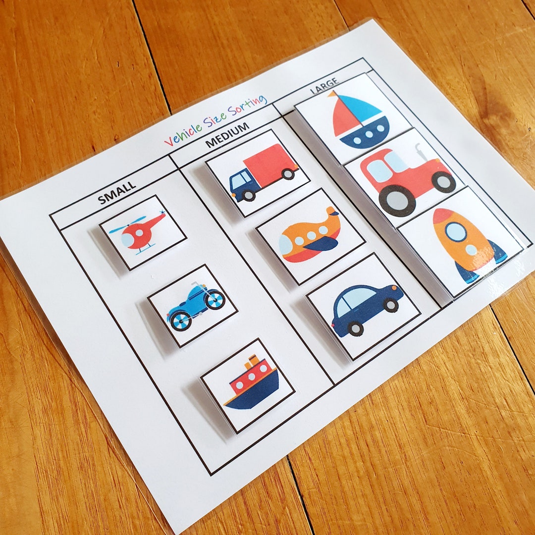 Vehicle Size Sorting Printable, Busy Book Page, Homeschool, Early ...