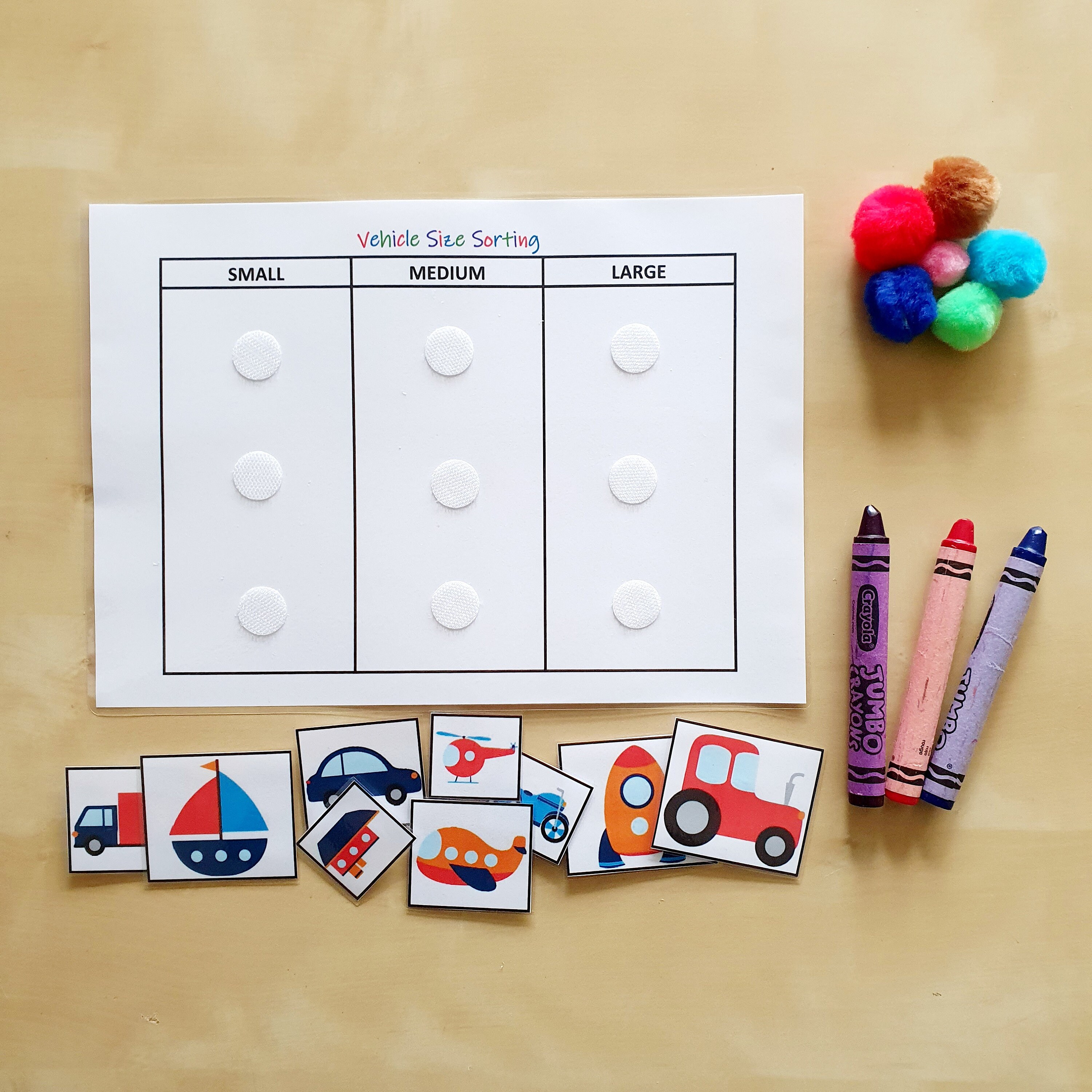 Vehicle Size Sorting Printable, Busy Book Page, Homeschool, Early ...