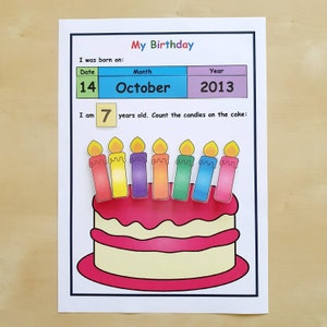 My Birthday Printable, Busy Book Page, Learn Age and Birth Date, Early ...