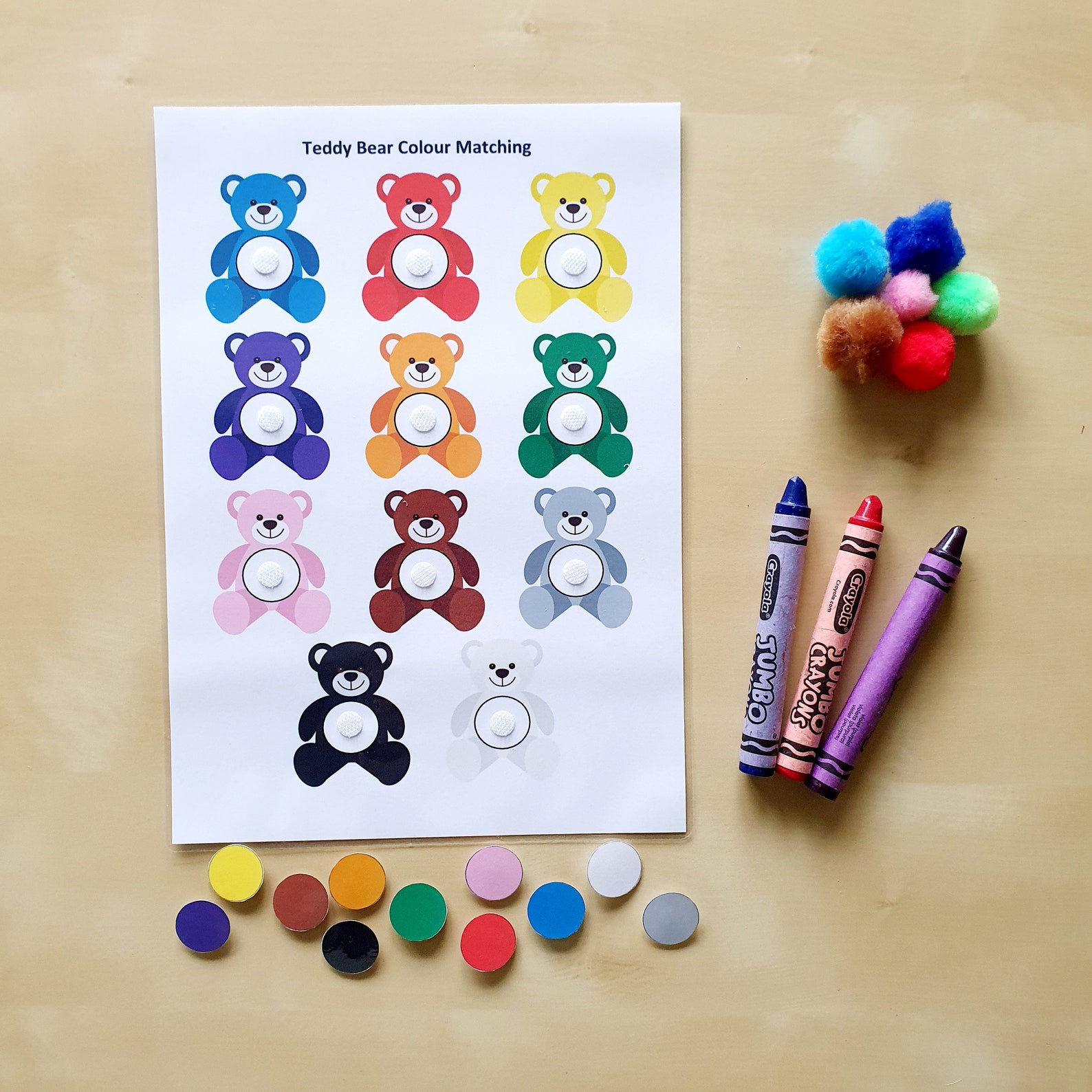 Teddy Bear Colour Matching Printable Busy Book Page Colors | Etsy
