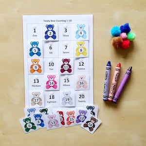 Teddy Bear Counting Printable, Busy Book, Numbers 1-20, Montessori ...