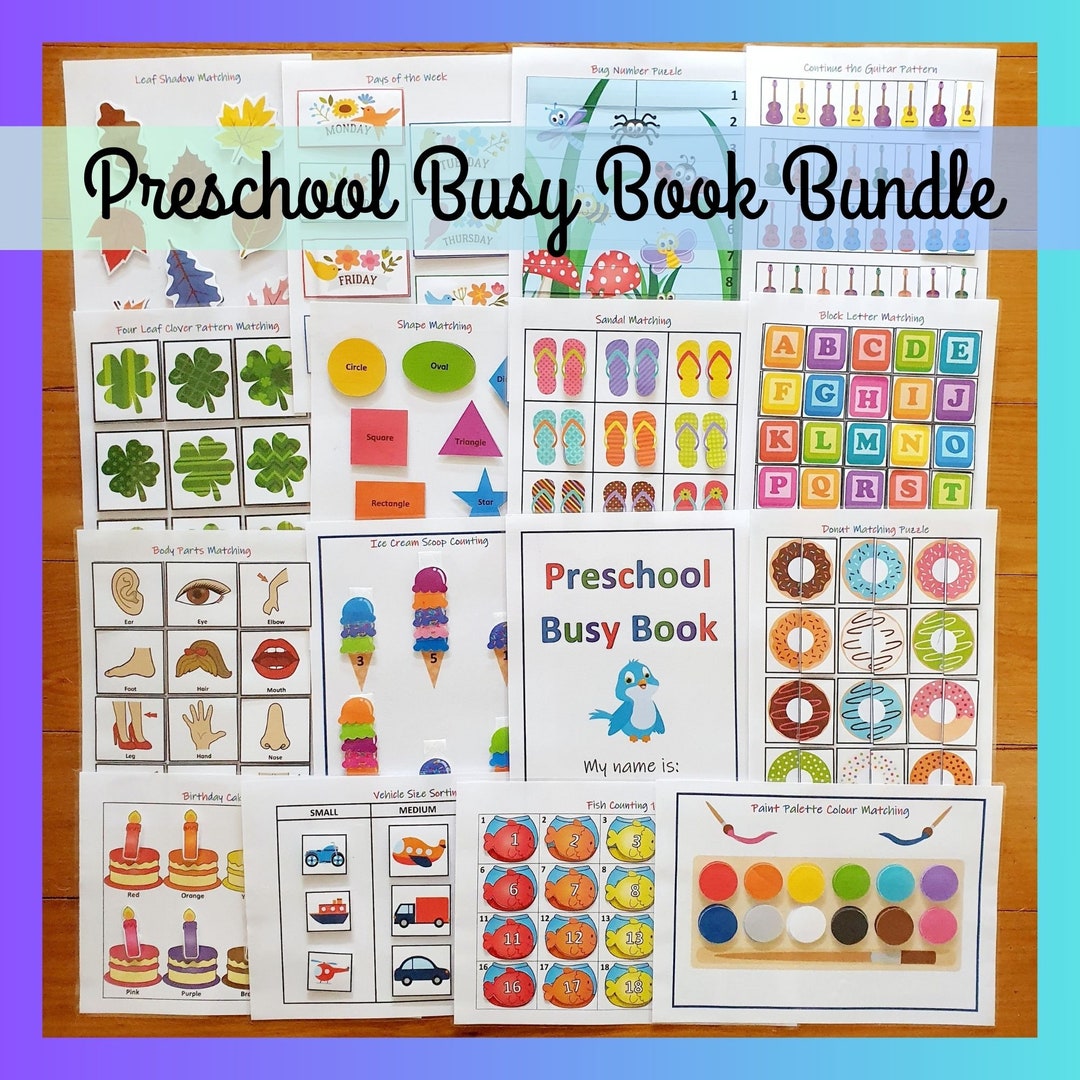 Preschool Busy Book Bundle, Printable Shapes Alphabet Numbers Counting ...