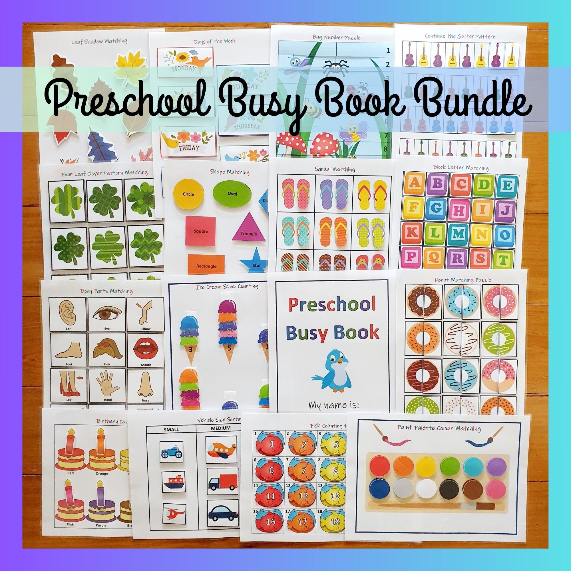 Preschool Busy Book Bundle, Printable Shapes Alphabet Numbers Counting ...