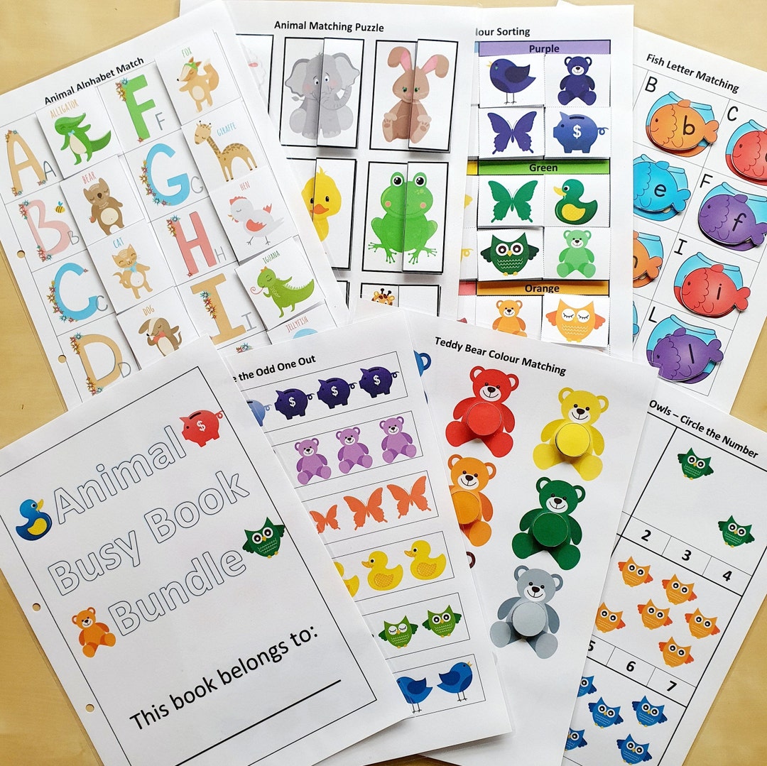 Animal Busy Book Bundle, Learn Colours, Matching, Counting, Alphabet ...