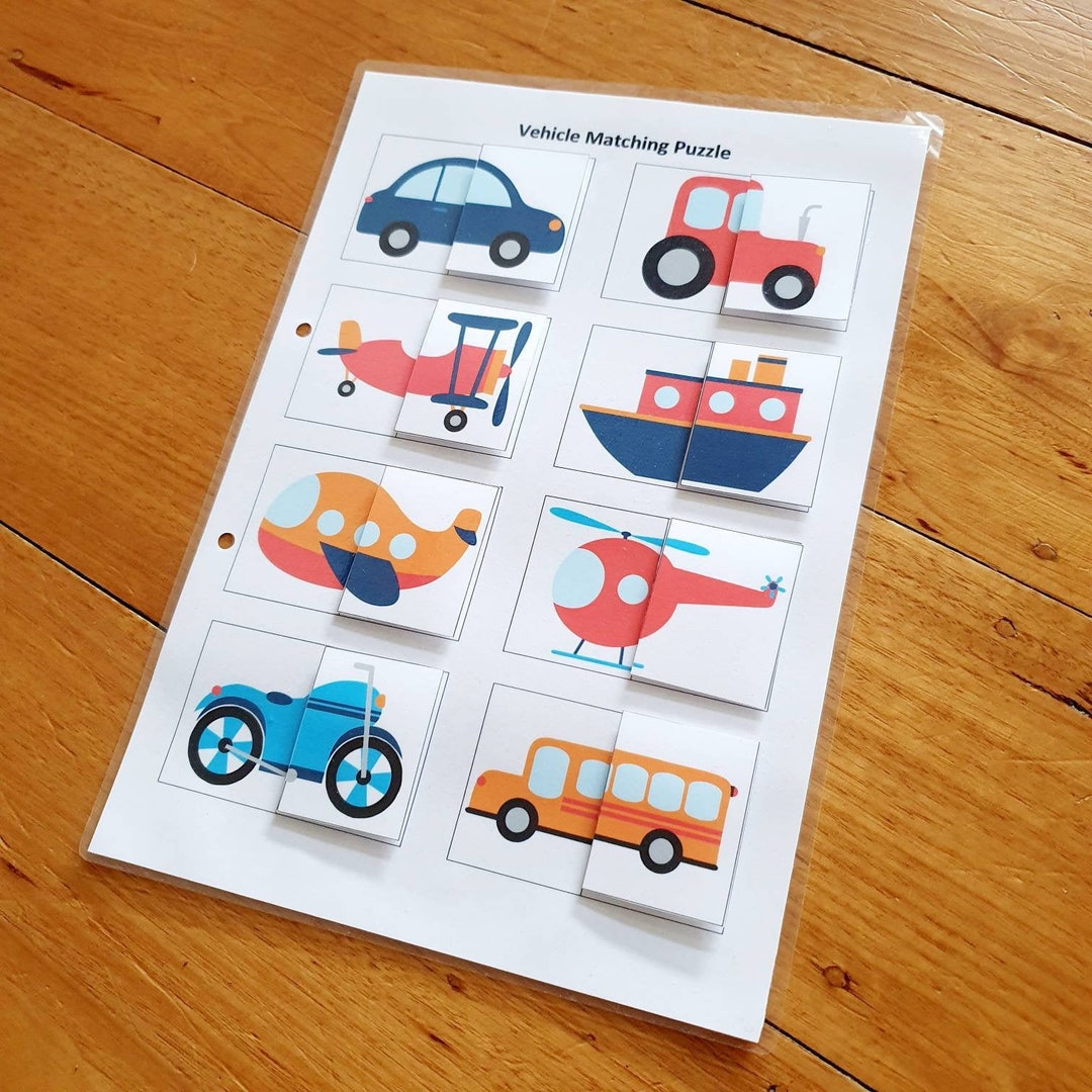 Vehicle Matching Puzzle Printable, Busy Book Page, Car, Plane, Bus ...