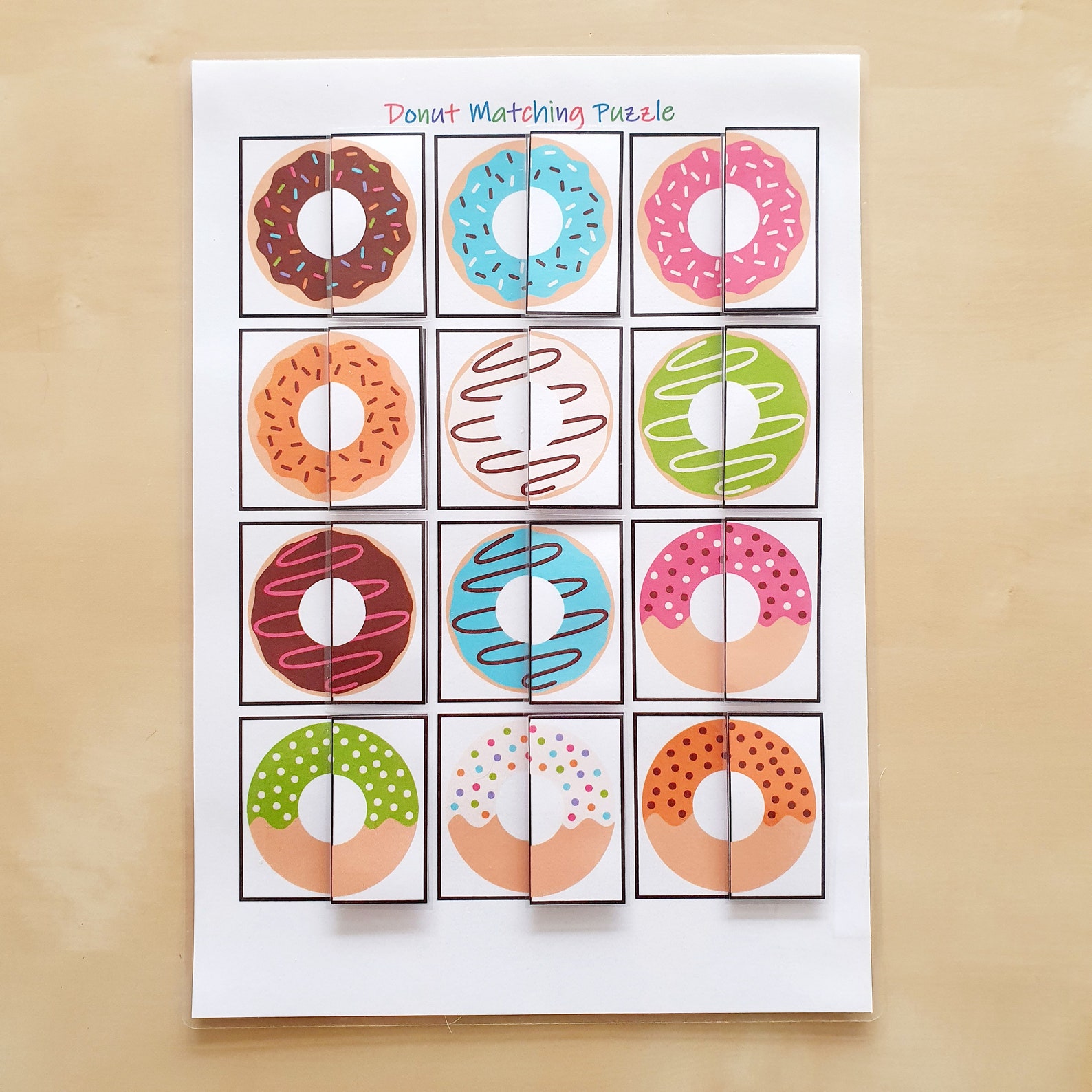 Donut Matching Puzzle: Toddler Learning Activity (digital Download PDF ...