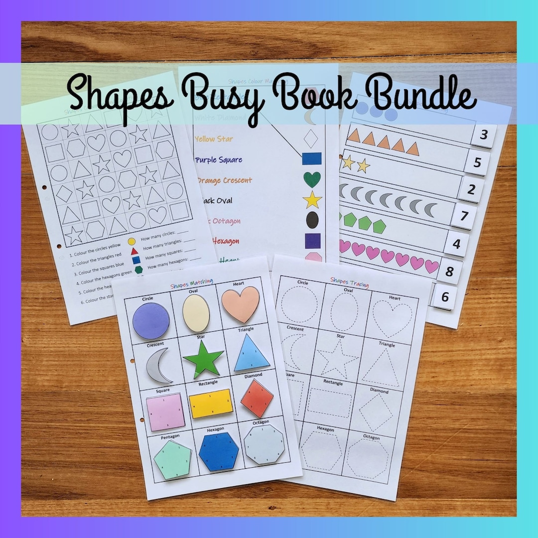 Shapes Busy Book Bundle, Matching Tracing Counting Shapes Printable ...