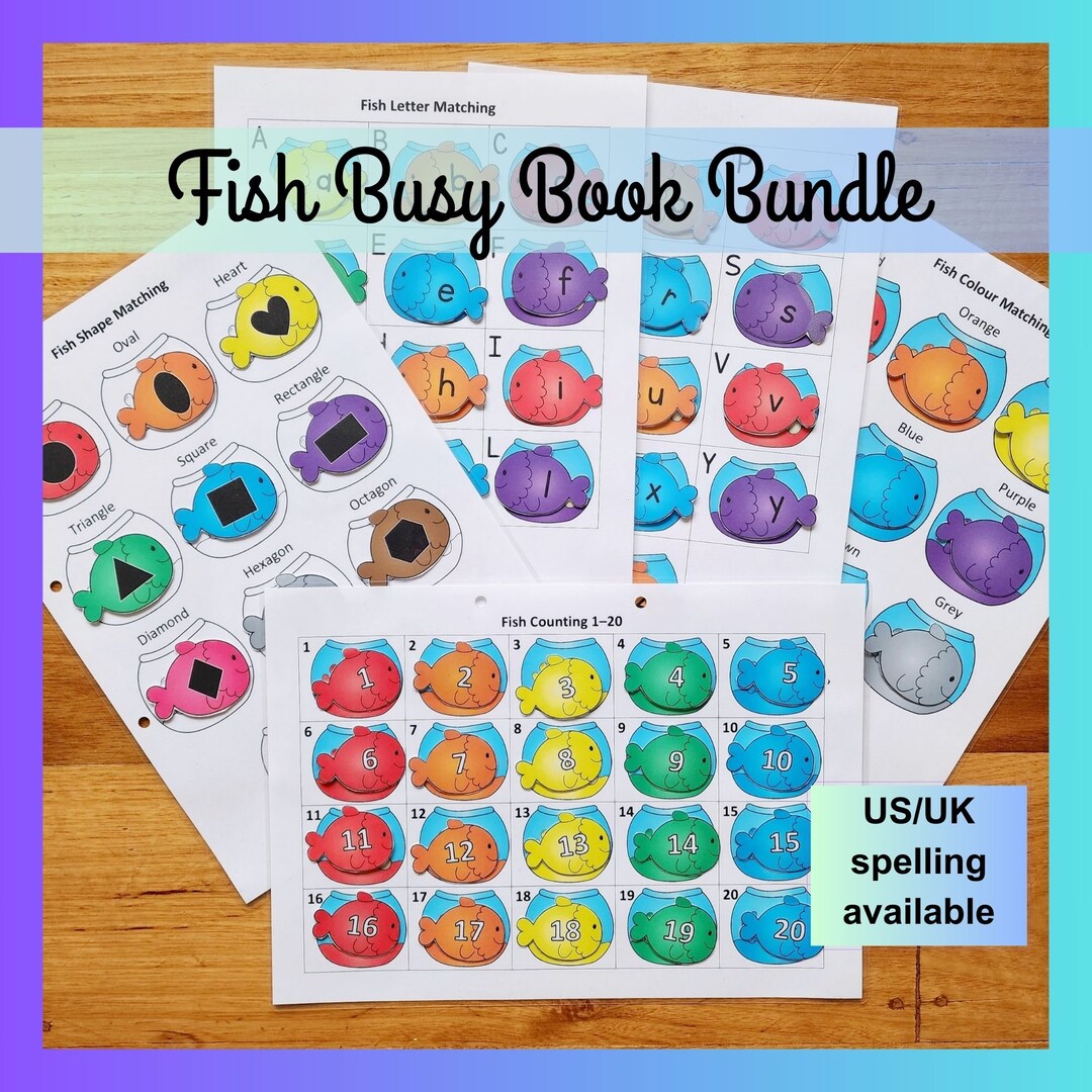 Fish Learning Busy Book Bundle, Printable Shapes Colors Letters ...