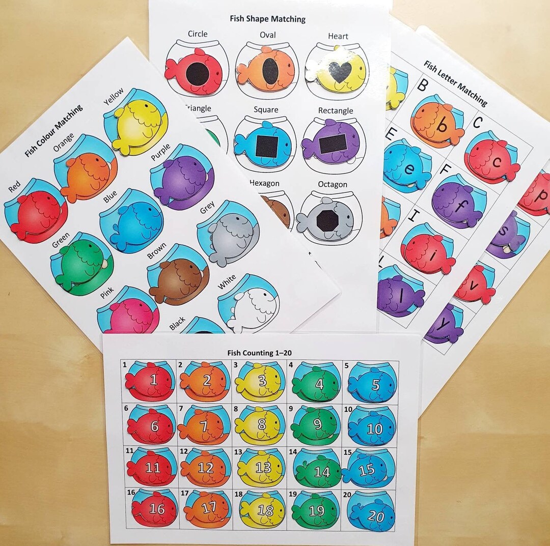 Fish Learning Busy Book Bundle, Printable, Shapes, Colours, Letters ...