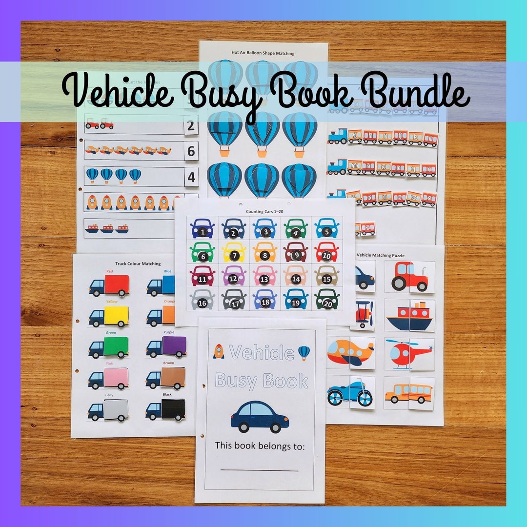 Vehicle Busy Book Bundle, Printable Alphabet Shapes Colors Numbers ...