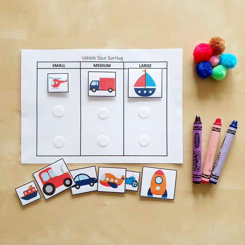 Vehicle Size Sorting Printable Busy Book Page Homeschool | Etsy