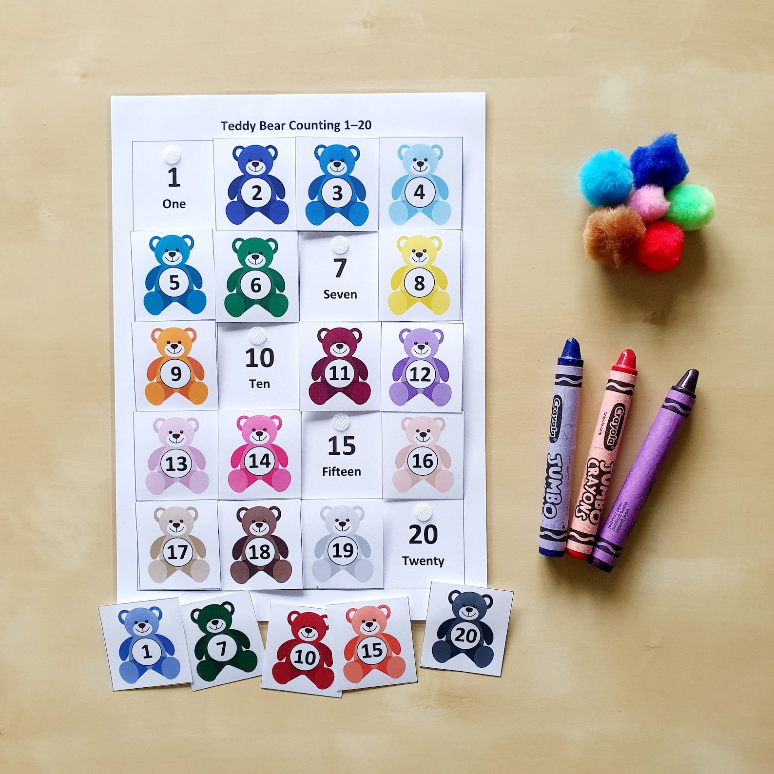 Teddy Bear Counting Printable: Montessori Numbers 1-20 (digital ...