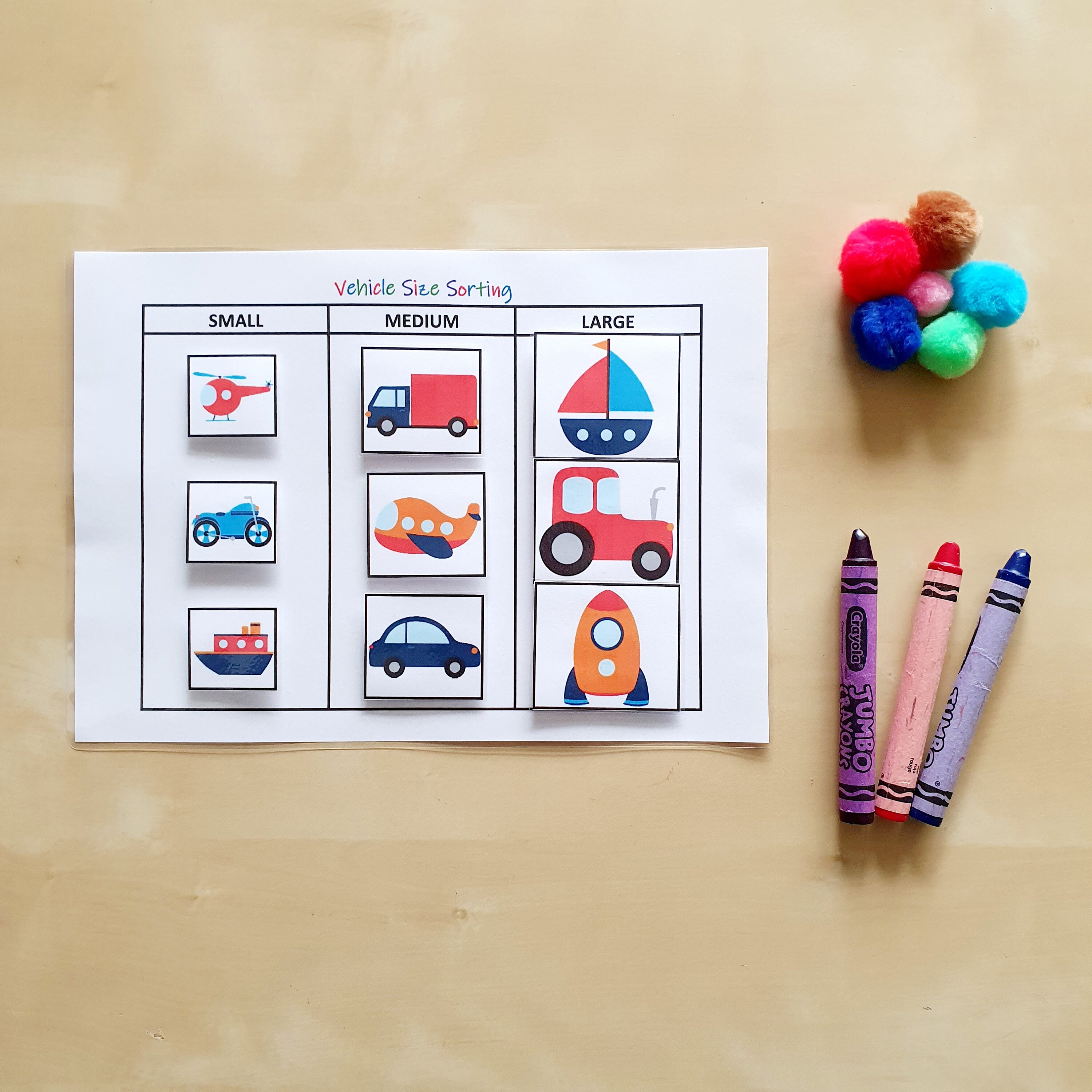 Vehicle Size Sorting Printable, Busy Book Page, Homeschool, Early ...