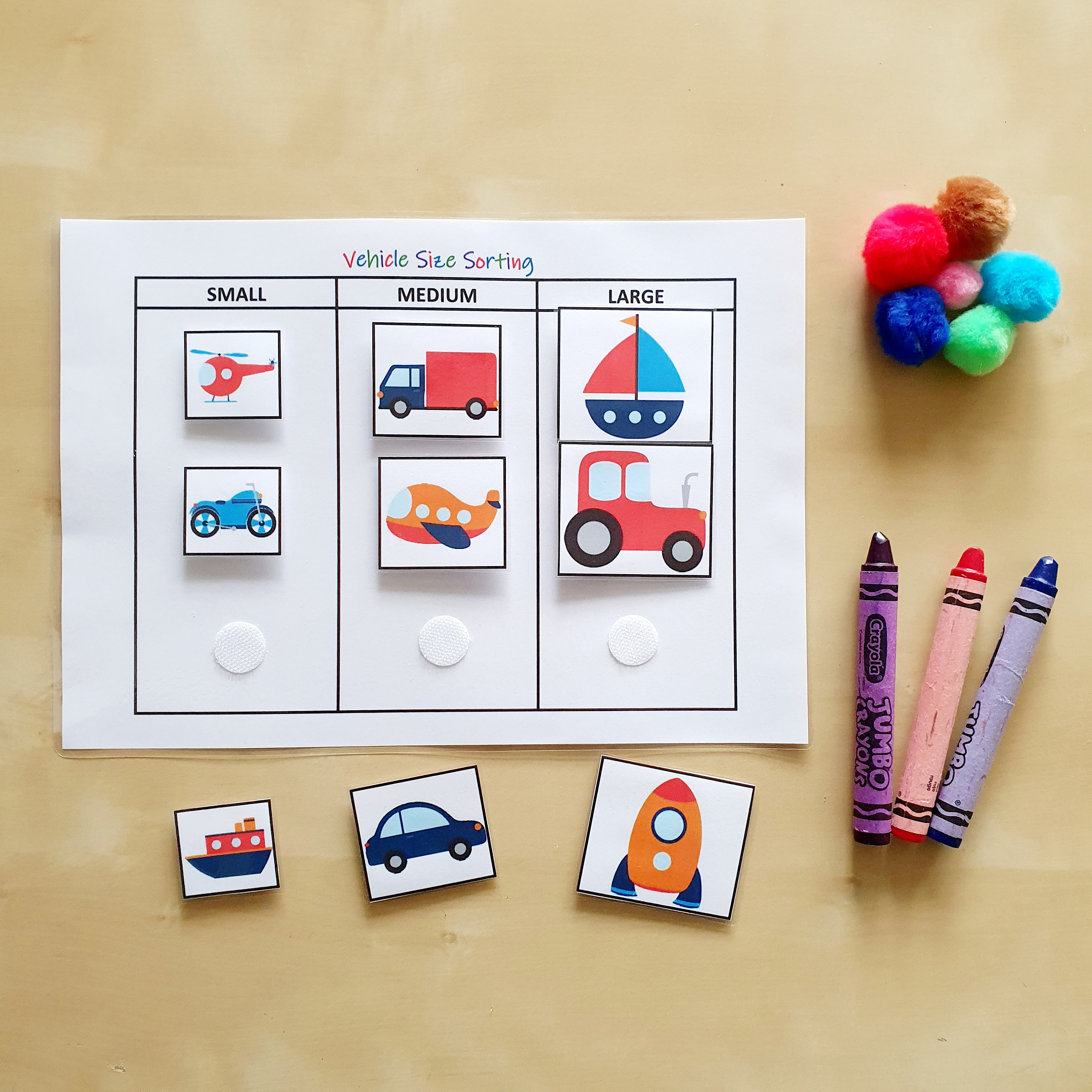 Vehicle Size Sorting Printable, Busy Book Page, Homeschool, Early ...