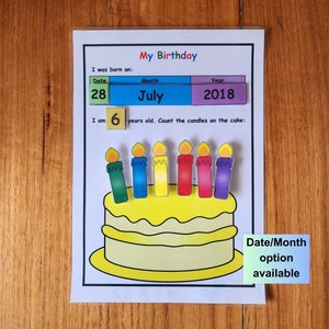 My Birthday Printable, Busy Book Page, Learn Birth Date, Early Learning ...