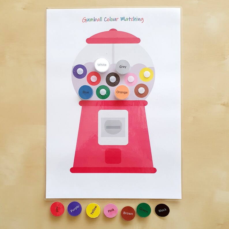 Gumball Color Matching Printable, Match Colours, Homeschool Worksheet ...