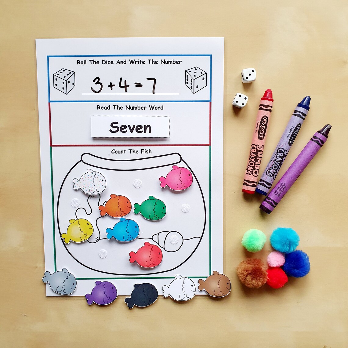 Counting Dice Game Printable, Busy Book Page, Numbers, Addition, Maths ...
