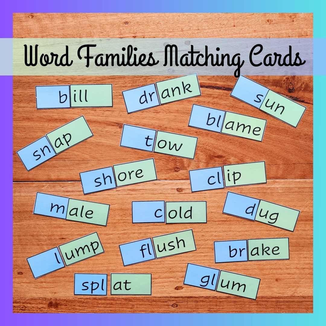 Word Family Matching Cards, Homeschool Printable, Chunks Blends Phonics ...