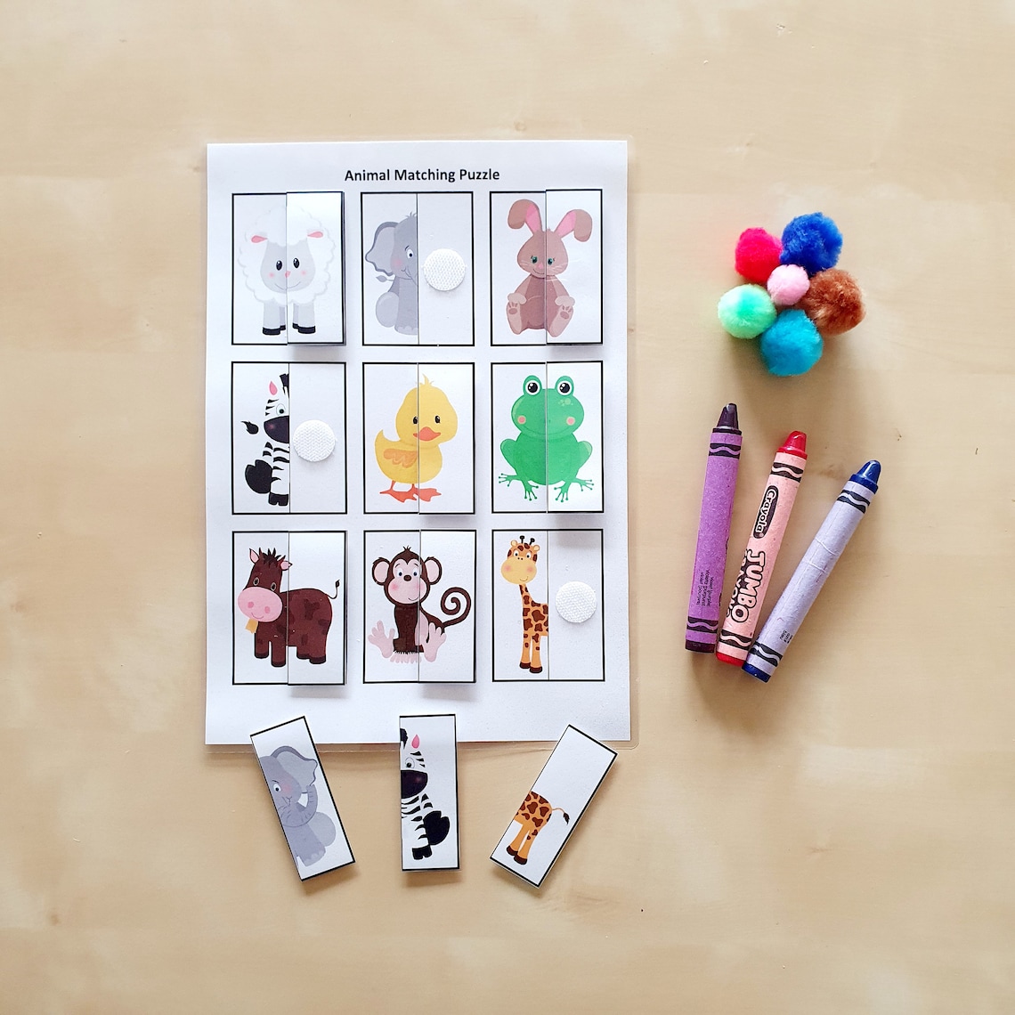 Animal Matching Puzzle Printable Busy Book Page Homeschool - Etsy