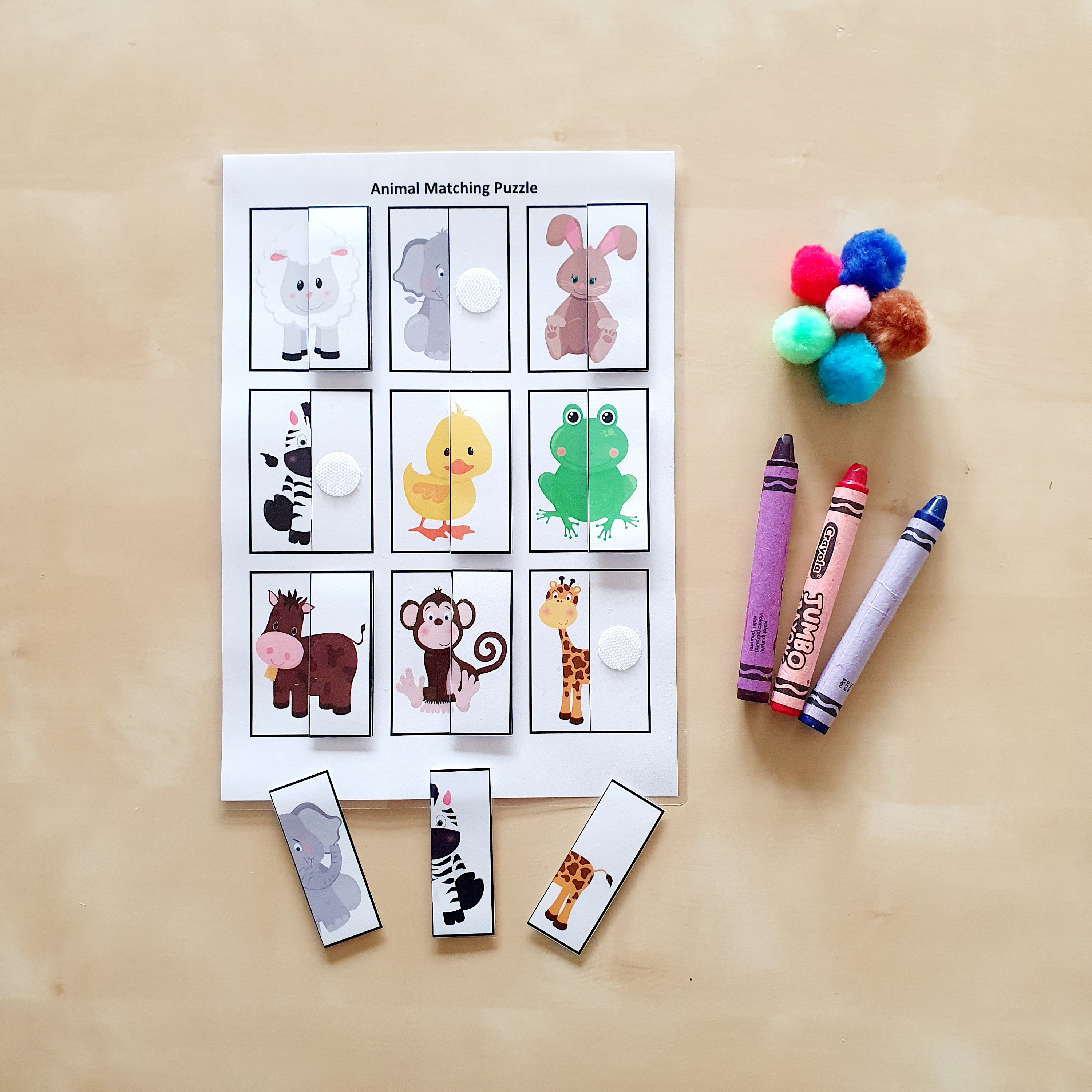 Animal Matching Puzzle Printable Busy Book Page Homeschool - Etsy