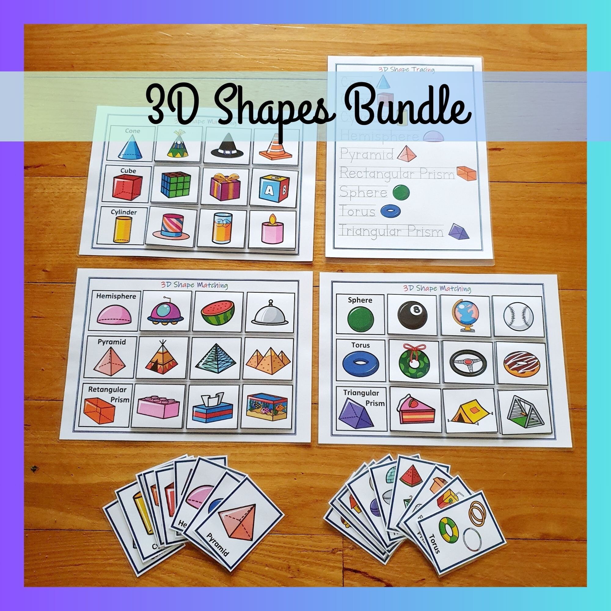 3D Shapes Bundle, Shapes Matching Printable, Tracing Shapes Flash Cards ...