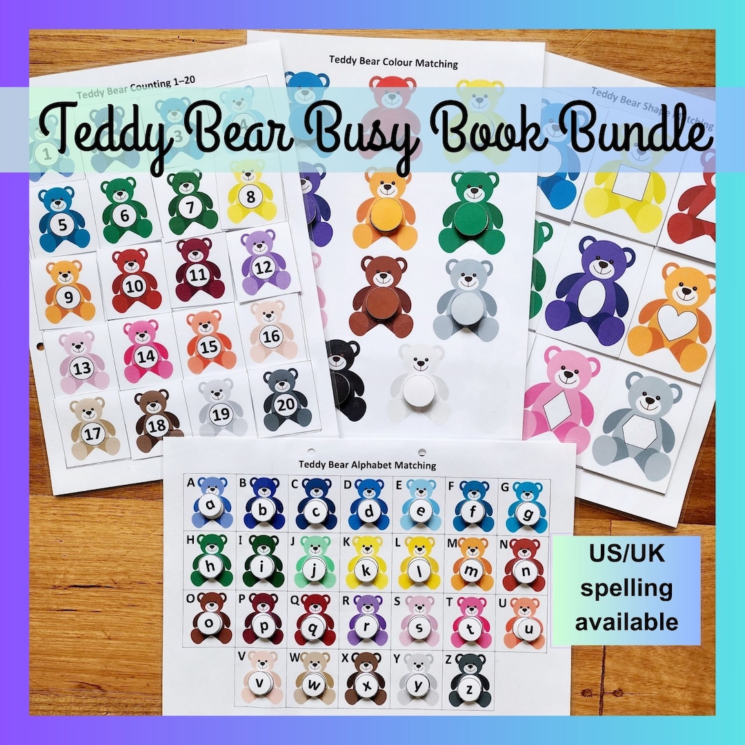 Teddy Bear Busy Book Bundle, Printable Shapes Colors Letters Counting ...