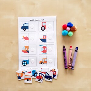 Vehicle Matching Puzzle: Toddler Busy Book Printable (digital Download ...