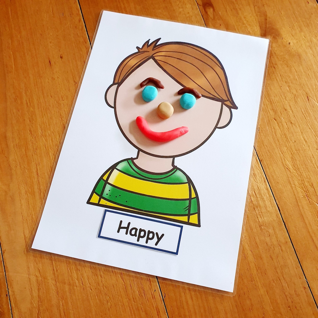 Play Dough Emotions Mats, Playdoh Faces, Printable, Draw Feelings ...