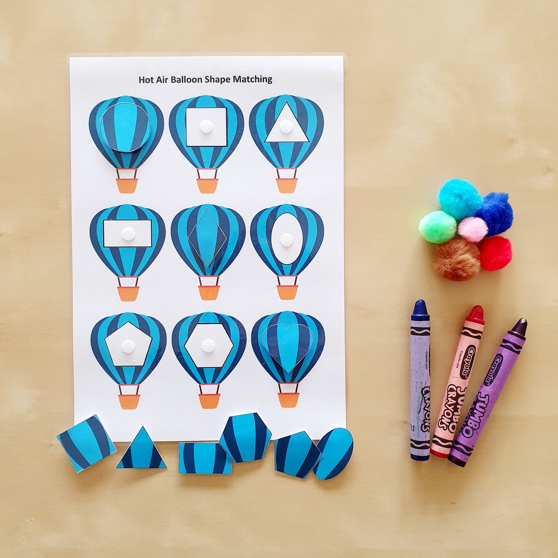 Hot Air Balloon Shape Matching, Busy Book Page, Printable, Matching ...