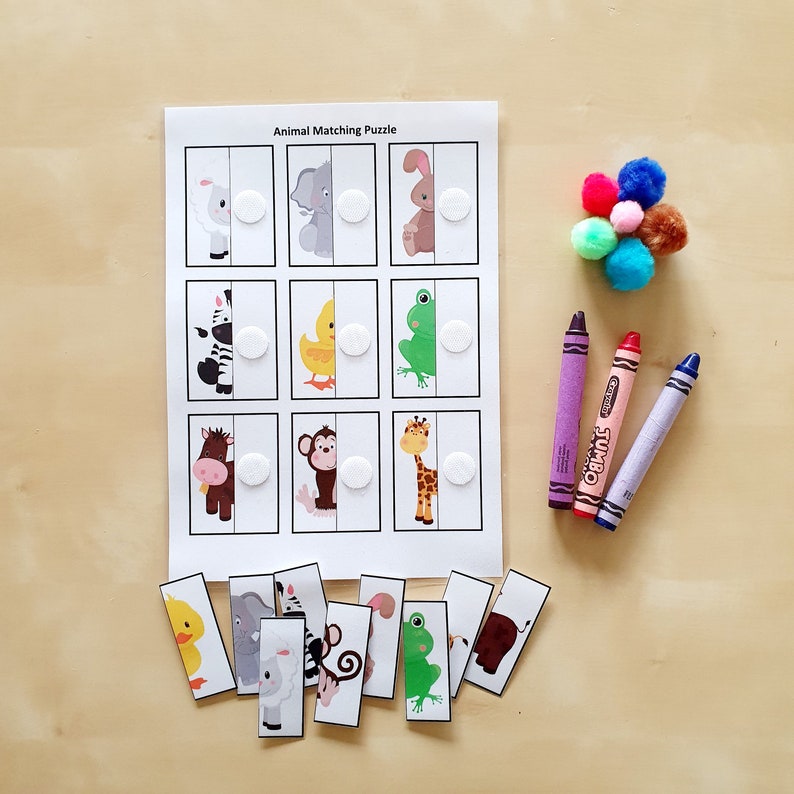 Animal Matching Puzzle Printable Busy Book Page Homeschool - Etsy