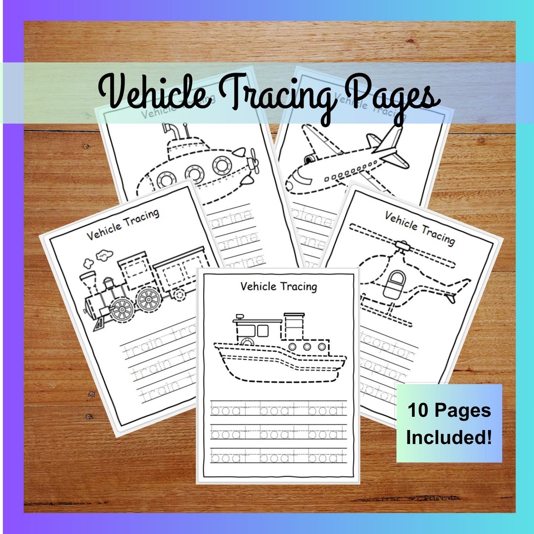 Vehicle Tracing Pages for Kids, Printable Tracing Coloring Worksheets ...