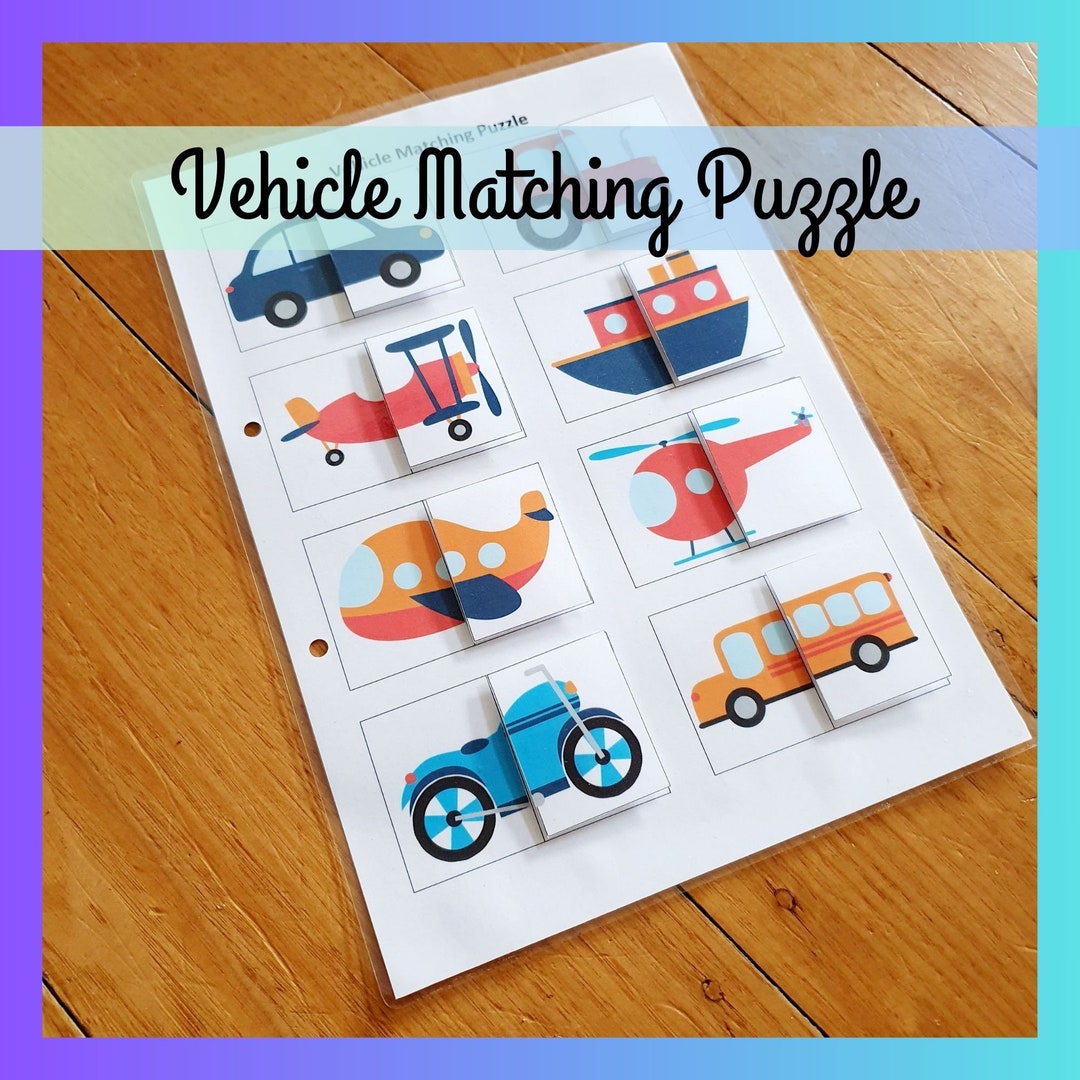 Vehicle Matching Puzzle: Toddler Busy Book Printable (digital Download ...