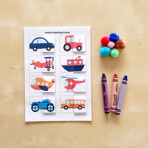Vehicle Matching Puzzle Printable, Busy Book, Car Plane Boat Transport ...